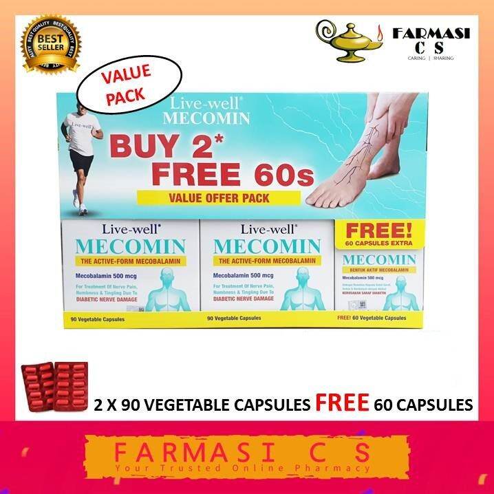 Live-well Mecomin 500mcg 90 Capsules x 2 Boxes + 60 Capsules EXP:06/ ...