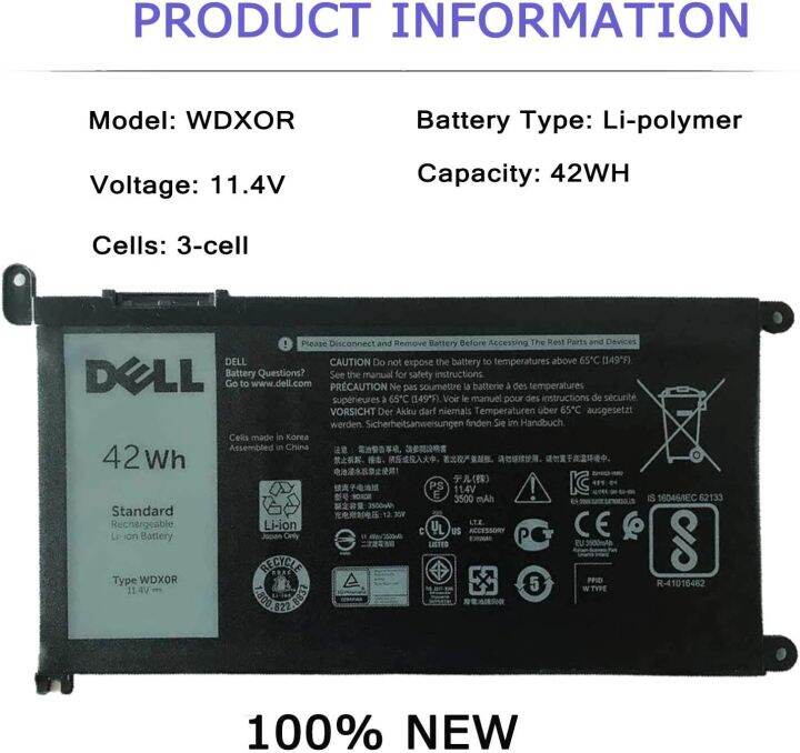 Baterai Laptop Dell Inspiron 15 5565 5567 5568 5578 5579 Series Type WDX0R 42Wh 11.4V Original ...