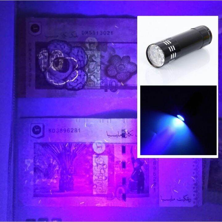 UV Ultraviolet Light 9-LED Money Counterfeit Currency Detector Scanner ...