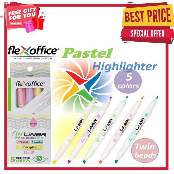 FlexOffice Flexliner Highlighter Pastel Hiliter Twin Head 5 colors Set ...