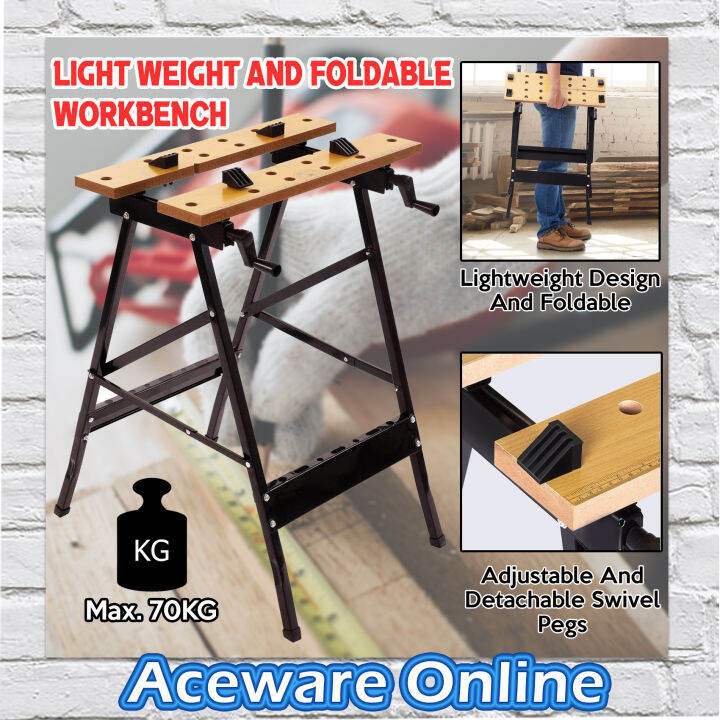 PORTABLE LIGHT WEIGHT FOLDABLE UNIVERSAL WORKBENCH WITH CLAMPS PEGS ...