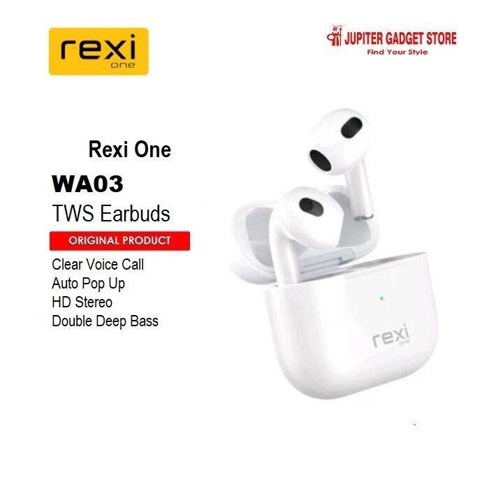 Headset Bluetooth Rexi WA03 TWS Earbuds Double Deep Bass HD Stereo ...