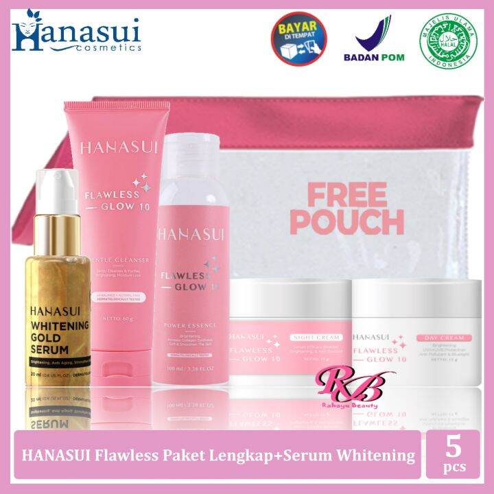 Paket Hanasui Flawless Glow 5pcs+Pouch | Cleanser | Essence | Serum ...