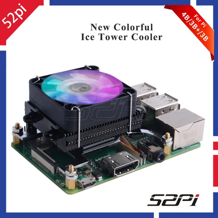 52Pi Black Low-Profile Ice Tower Cooling Fan Metal Case 7 Colors RGB ...