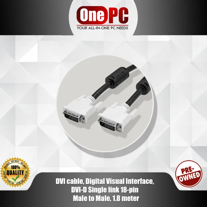 DVI cable, Digital Visual Interface, DVI-D Single link 18-pin Male to Male, 1.8 meter, Used ...