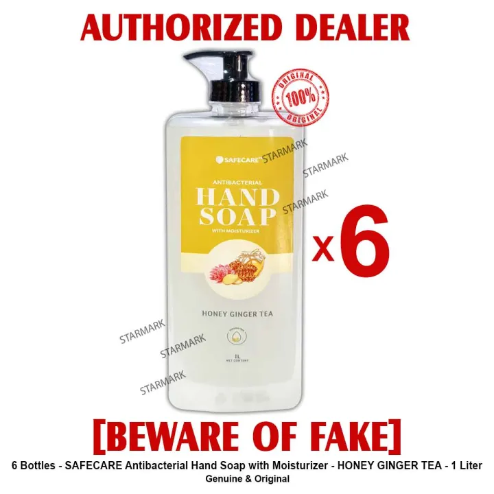 SAFECARE Antibacterial Hand Soap 1 Liter HONEY GINGER TEA Liquid Soap Soaps Authentic - 6 ...
