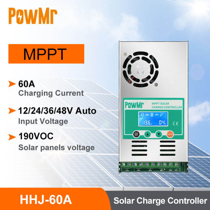 PowMr MPPT Solar Charger Controller 60A 12V 24V 36V 48V Auto for Max 190VDC PV Input Solar ...