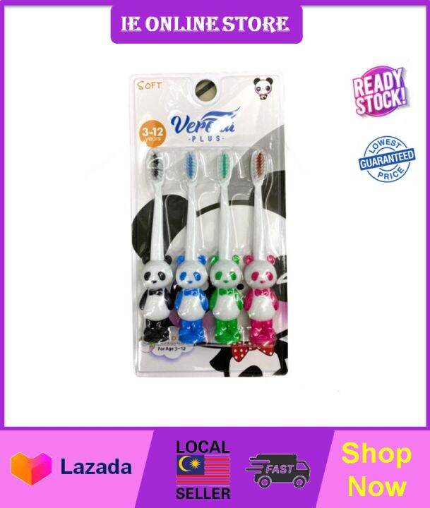 Kids Soft Tooth Brush (3-12 Years Old) Panda Cartoon Berus Gigi Kanak ...