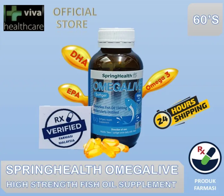 SpringHealth OMEGALIVE Softgel Odourless Fish Oil 1500mg/ 60 capsules Spring Health High ...