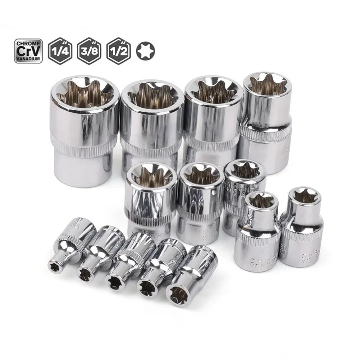 1 Set 1/4 3/8 1/2 E-Socket Sockets Set Adapter Torx Star Bit Repair Hand Tools Head for Torque ...