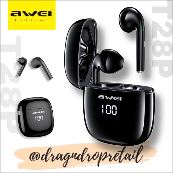 AWEI T28P TWS True Wireless Sports Bluetooth 5.0 Earbuds with LED Display Charging Case - Black ...