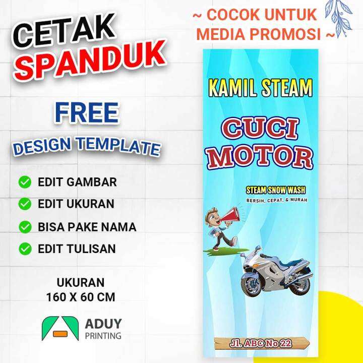 Cetak Spanduk Banner Cuci Motor Steam Now Wash keren ukuran 160x60cm ...