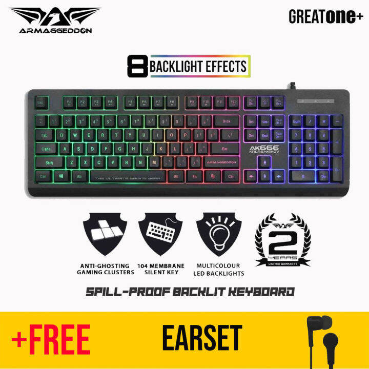 Armaggeddon AK666 Kalashnikov 8-Color Membrane Gaming Keyboard with ...