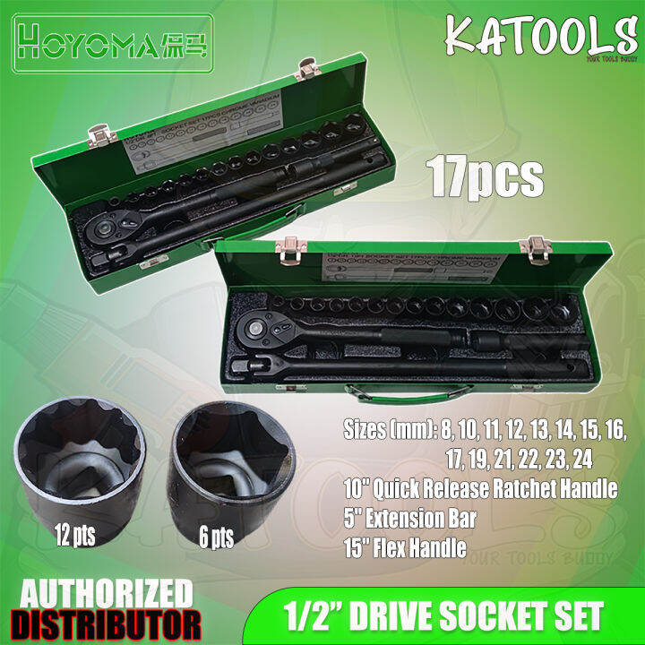 HOYOMA JAPAN 1/2" DRIVE SOCKET WRENCH SET 17PCS 8-24MM 6/12 POINTS | Lazada PH