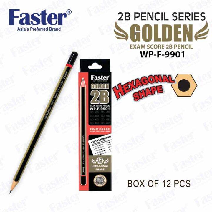 Faster 9901 "GOLDEN" 2B Pencil (12 pcs/box) | Lazada