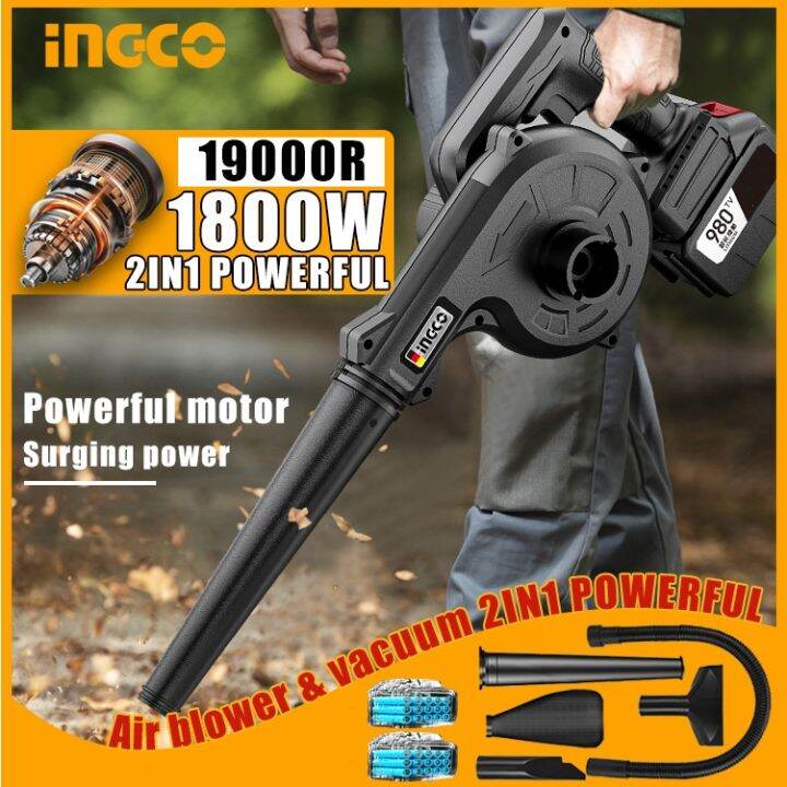 INGCO Cordless 1800W Air Blower 2 in 1 Vacuum Blower 2 Batteries 48V ...