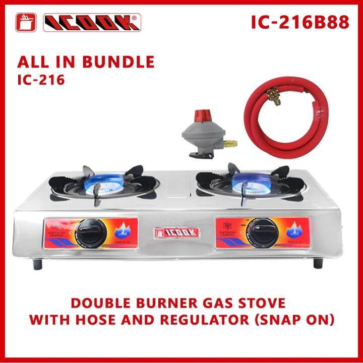 ♖Gas Stove Double Burner w Lpg Hose and Snap-on Regulator iCook IC216 ...