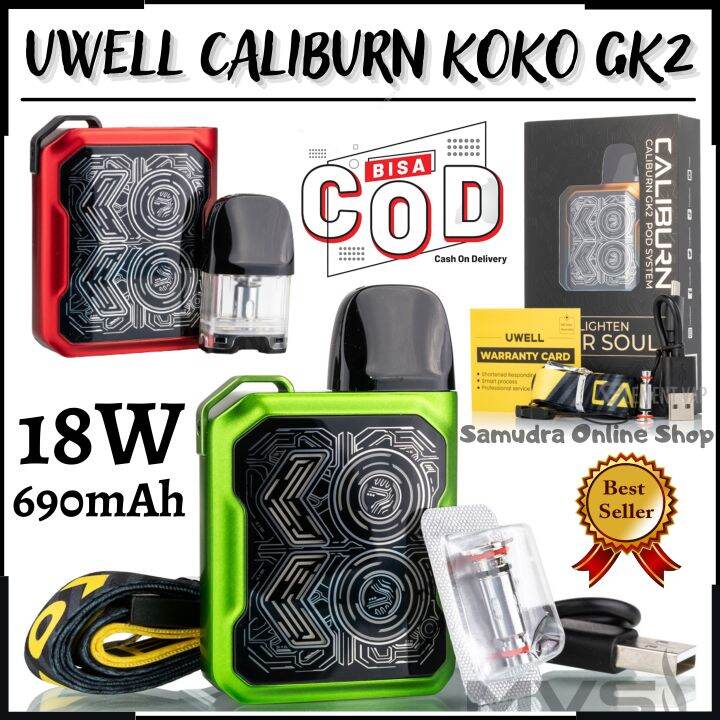 TERBARU~Uwell Caliburn KOKO GK2 Pod KIT 18W | Caliburn GK2 690mAh Pod Starter Kit Dapat Lanyard ...