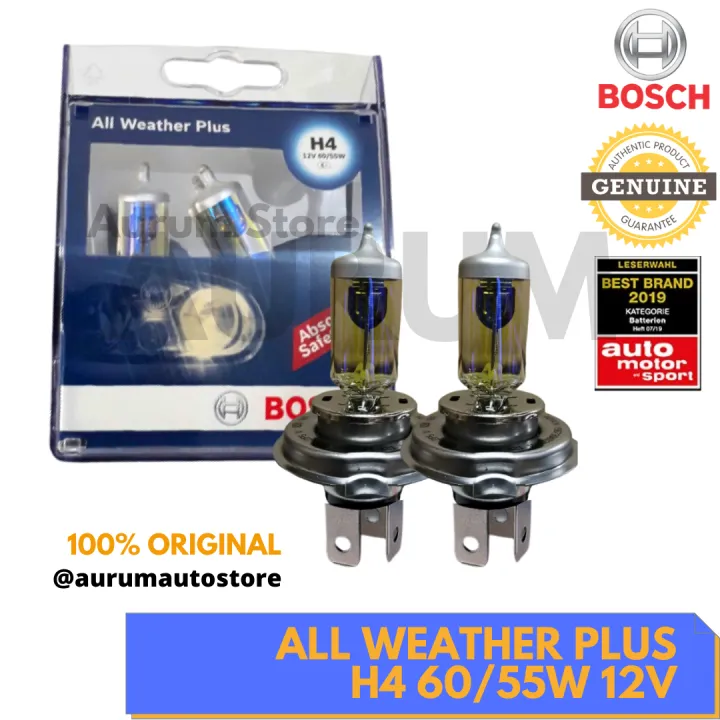 Bosch H4 All Weather Plus (Set of 2) 60/55W 12V Halogen Bulb 2800K 9003 ...