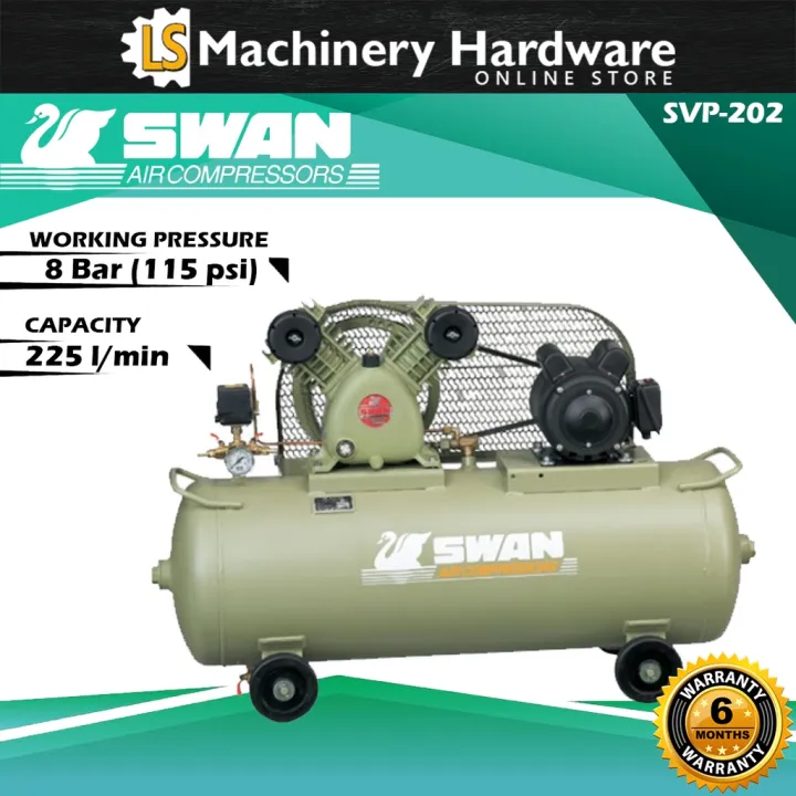 Swan 2.0HP 85Liter Heavy Duty Reciprocal Air Compressor SVP-202 with ...