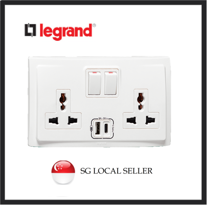 Legrand Mallia 2G Multiplug Multistandard socket outlets with USB White ...