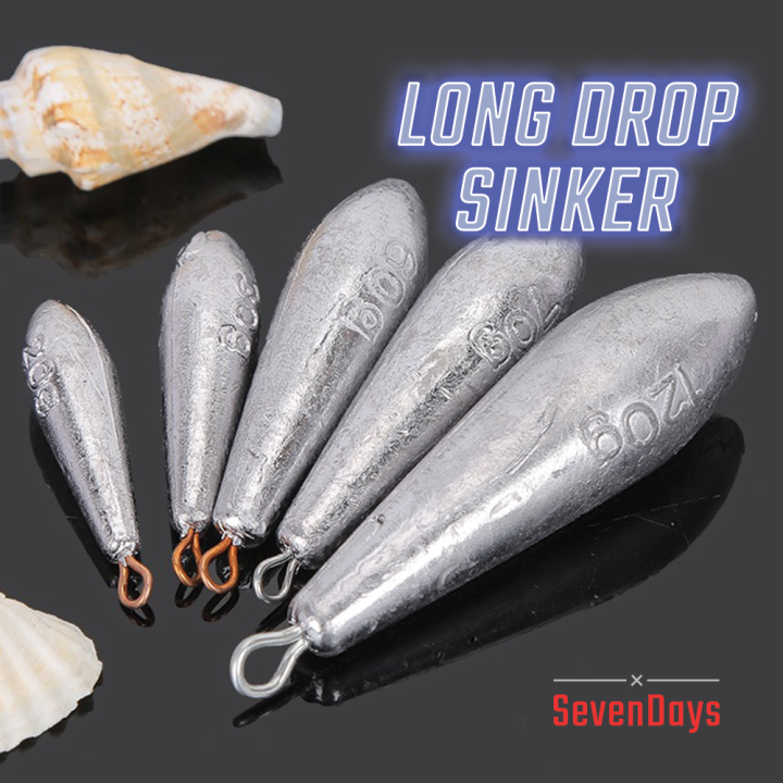 [5 PCS] Long Drop Lead Sinker (10g - 200g) Batu Ladung Timah Pancing ...