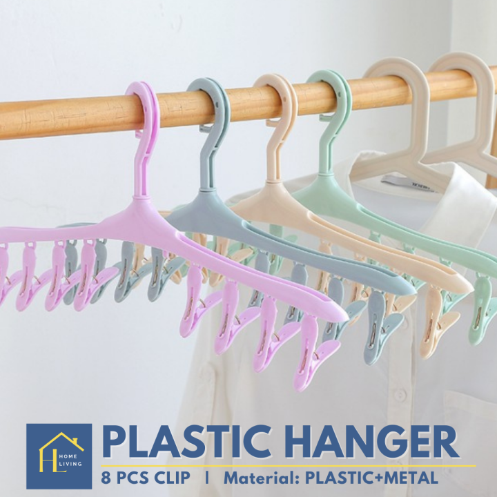 Multi-Clip Plastic Hanger Set - 8 Clips for Versatile Hanging Solutions ...