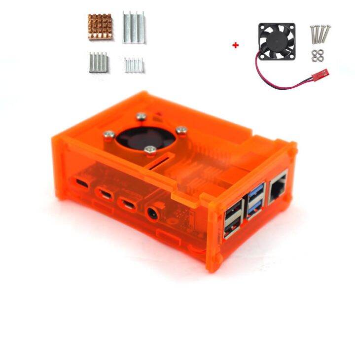 Raspberry Pi 4 Orange Acrylic Case Enclosure Box With Cooling Fan And ...
