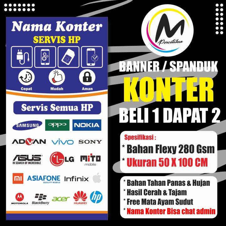 CETAK BANNER KONTER SPANDUK SERVIS HP UKURAN 50X100 CM | Lazada Indonesia