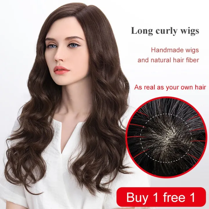 Ezey Women Curly Wig Female Middle Point Bangs Long Curly Hair Big Wave ...