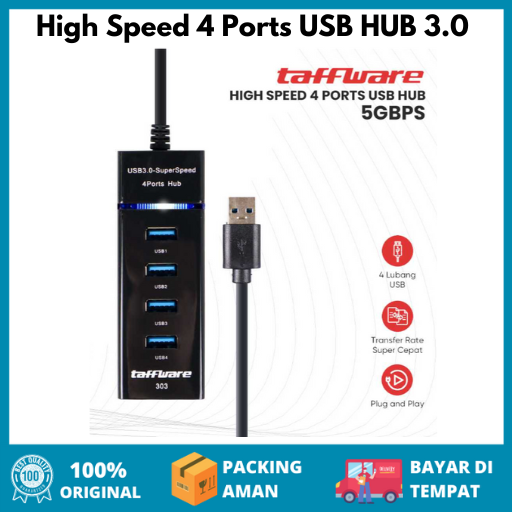 High Speed 4 Ports USB HUB 3.0 Adapter - 303 / Hub Port Output Converter Colokan Flashdisk Mouse ...