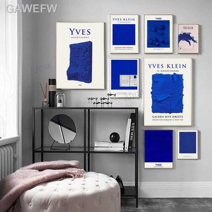 ☃ นิทรรศการศิลปะนามธรรมสีฟ้า Yves Klein ผนังรูปโปสเตอร์แบบนอร์ดิกผ้าใบวาดภาพและภาพพิมพ์ภาพตกแต่ง ...