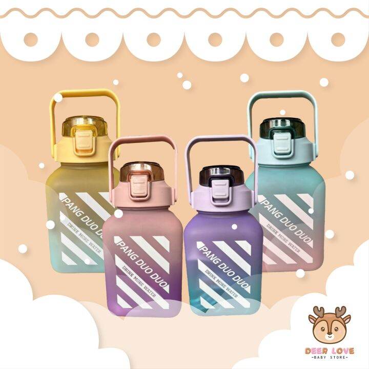 1.5L Frosted Gradient Color Water Bottle Strap Straw Large Cute Cartoon ...