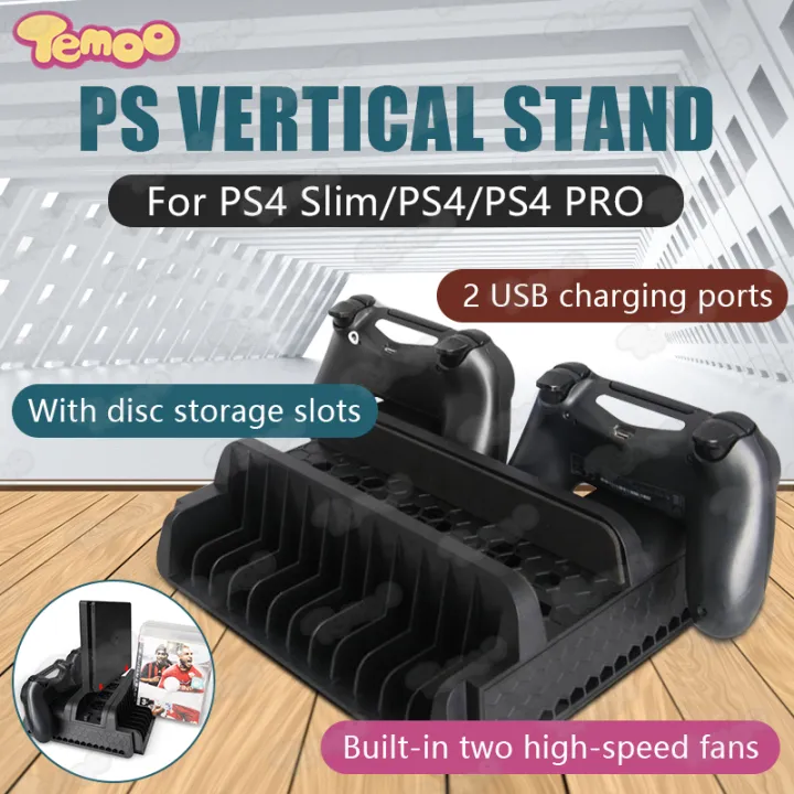 Temoo ทนทานชั้นวางแนวตั้งพัดลมทำความเย็นพร้อม USB คู่แท่นชาร์จ CD สำหรับ PS4 SLIM PRO | Lazada.co.th