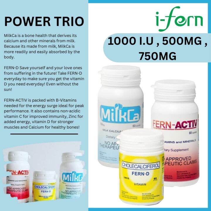 Ifern Trio Fern D 1000 I.U. Fern Activ 500mg Milkca 750mg | Lazada PH
