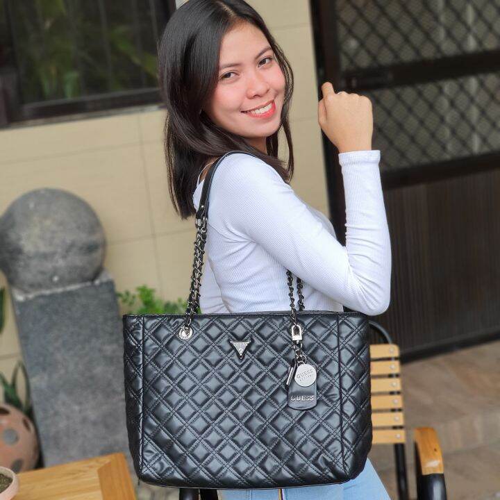 Original Guess Cessily Women's Quilted Tote Bag - Black | Lazada PH