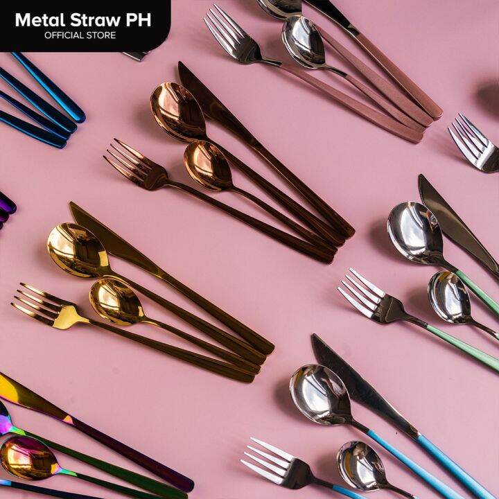 4-in-1 Reusable Colored Spoon, Fork, and Teaspoon Set with Free Pouch ...