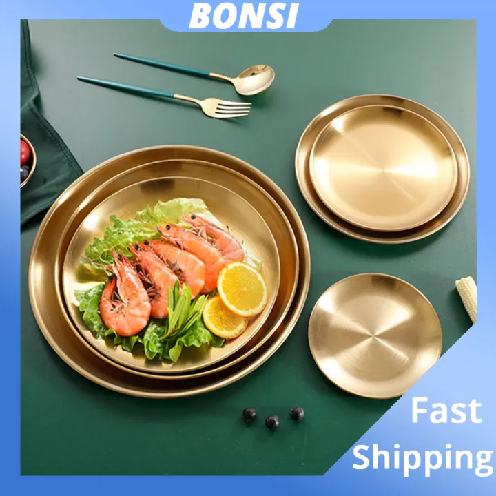Korean Golden Stainless Steel Plate Golden Barbecue Plate Fruit Plate ...