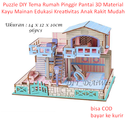 Puzzle DIY Tema Rumah Pinggir Pantai 3D Material Kayu Mainan Edukasi ...