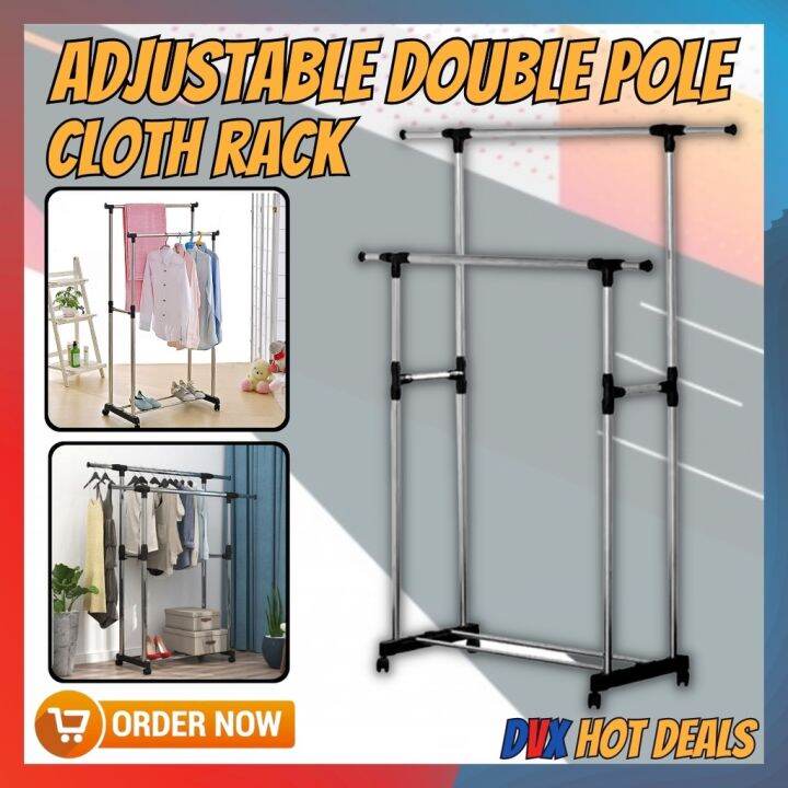 ♭Clothes Rack Stand Adjustable Sampayan ng Damit Double Pole DIY with ...