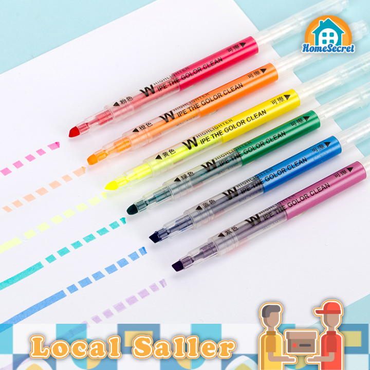 Erasable Highlighter Pen 6 Colors Highlighter Set 可擦荧光笔 筆6色萤光笔套装 | Lazada