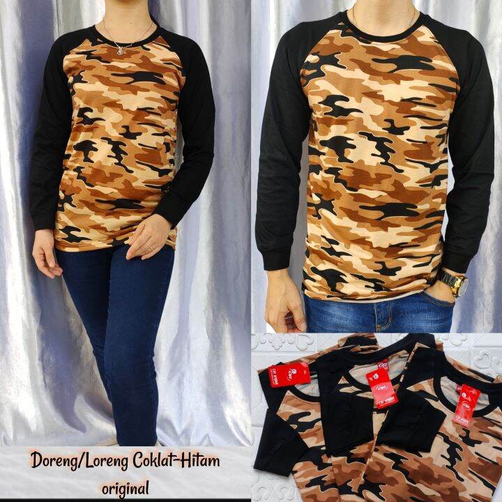 Kaos Reglan Loreng Coklat-Hitam Lengan Panjang Karet Uk M L XL XXL ...