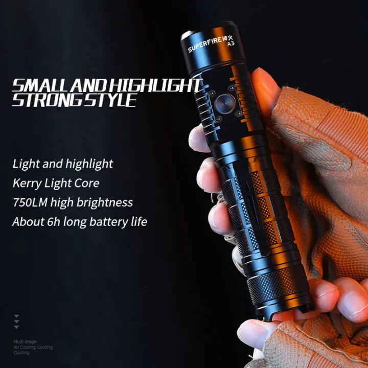 SUPERFIRE Powerful Torchlight A3 CREE XML2 10W 5 Modes Flashlight 6H ...