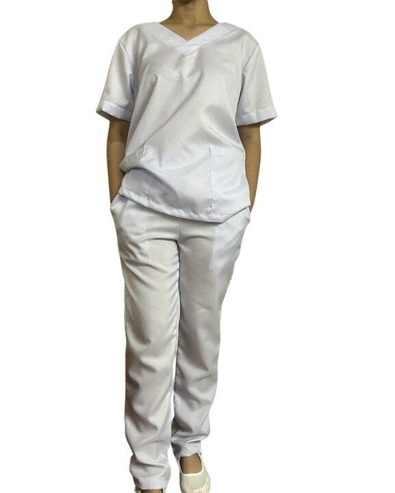 SCRUB SUITE WHITE TERNO Ready to wear UNISEX plain white V-neck ...