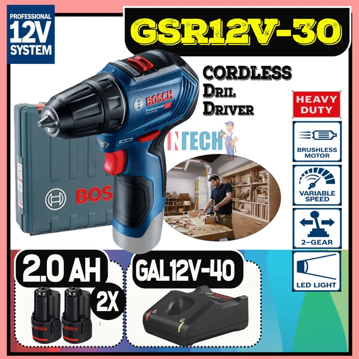 BOSCH GSR12V-30 EC BRUSHLESS MOTOR CORDLESS DRILL/DRIVER (GSR12V30) C/W ...