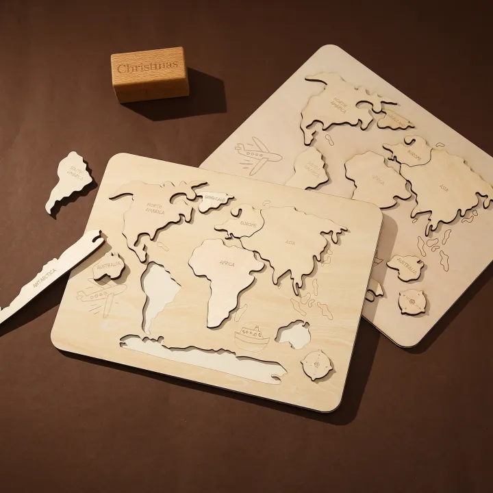 Wooden World Map Continents Puzzle Toys Montessori Toys For Kids Child ...