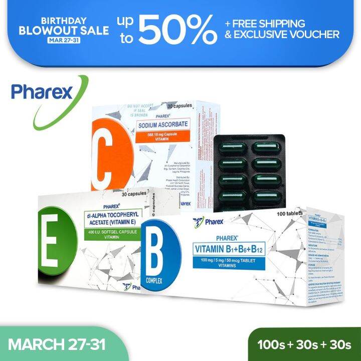 Bundle: Pharex C 30 Caps + Pharex E 30 Caps + Pharex B-Complex 100 Tabs ...