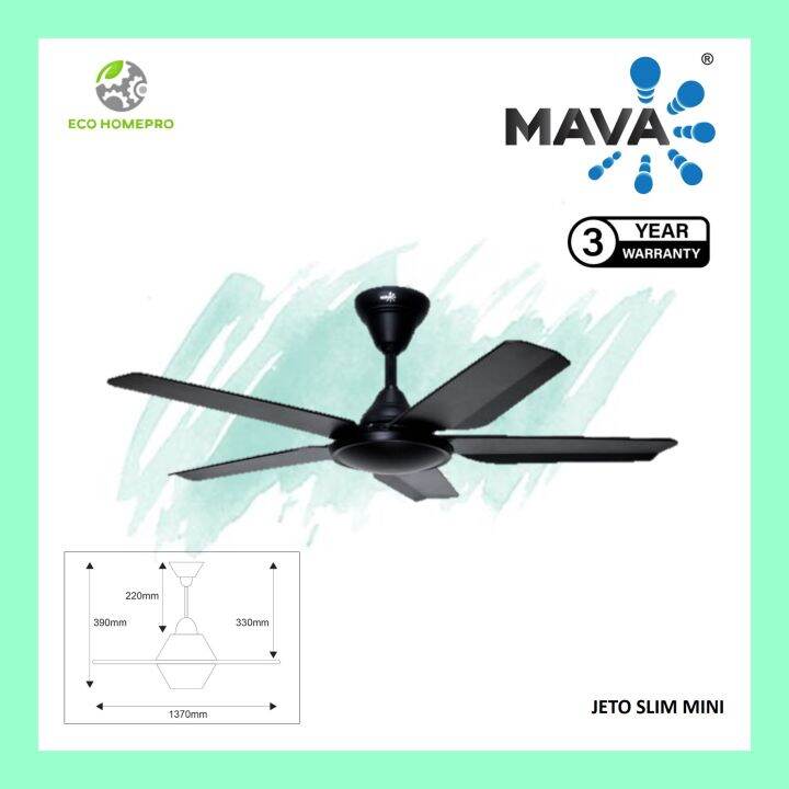 Mava Jeto 42" Mini Ceiling Fan With Remote Control (BLACK) | Lazada