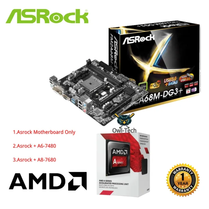 Gaming Motherboard Asrock FM2A68M-DG3 Motherboard And Bundle Combo AMD A6-7480 And A8-7680 DDR3 ...