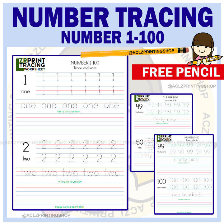 NUMBER TRACING 1-100 with free pencil - ACZLPRINTINGSHOP | Lazada PH